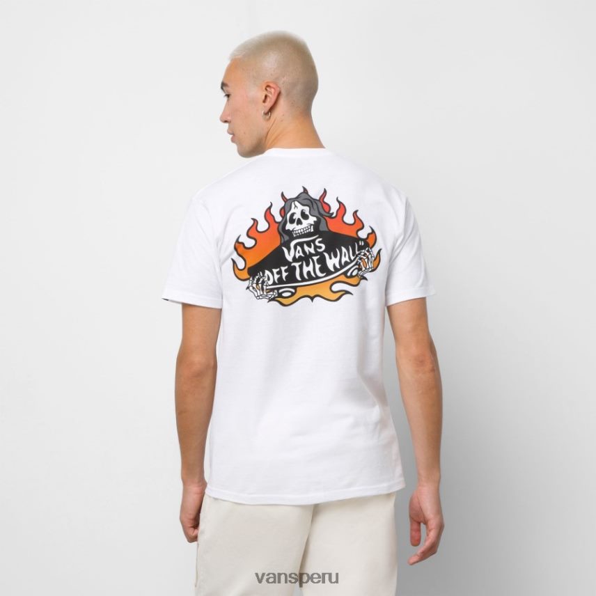 Vans Perú NBDZ461498 blanco | Vans camiseta con logo de esqueleto de fuego - vansperu
